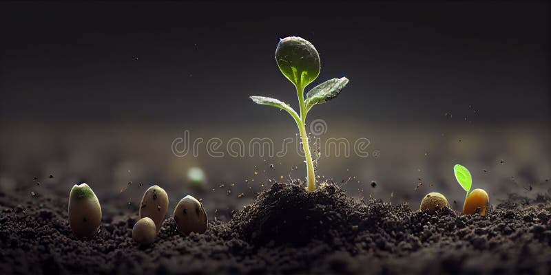 Germinating Seeds of Vegetable on the Earth. Diffrent Seasons Stock ...