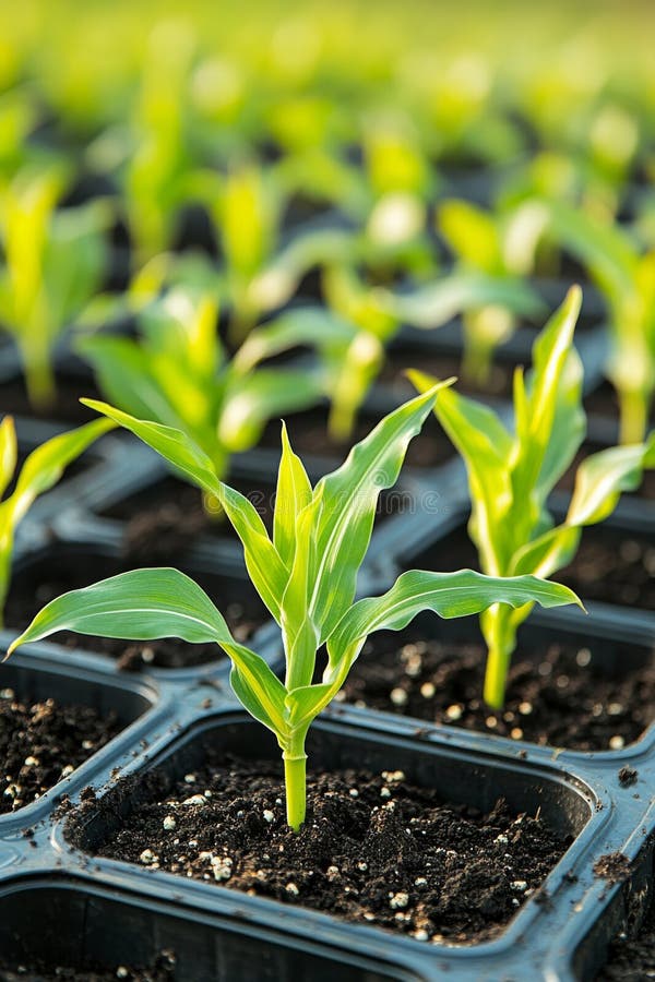 Germination Tray of Sprouting Maize Seedlings. Stock Illustration ...