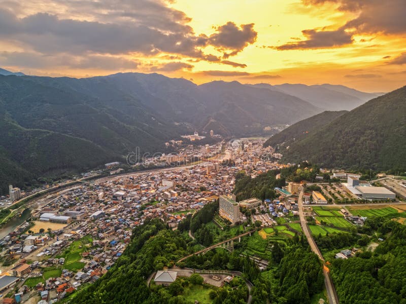 Gero, Gifu, Japan from the Mountains at Dusk Stock Image - Image of ...