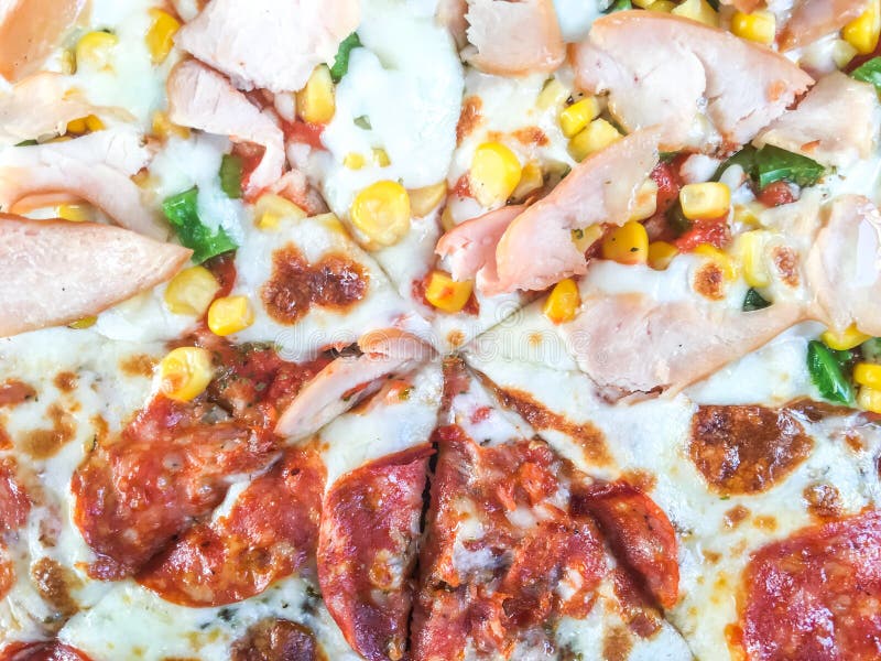 Gerookte Kip En Salamipizza Stock Afbeelding - Image of maaltijd, peper ...