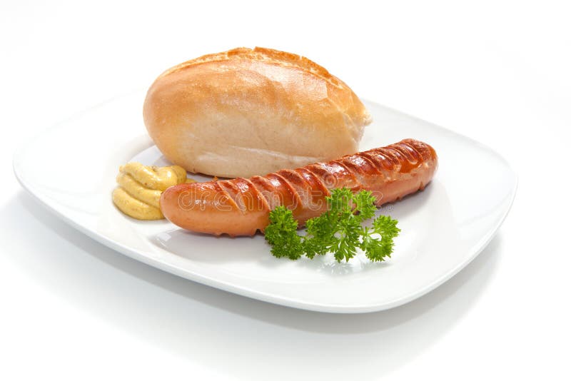 Bratwurst - Worst, Brood En Peterselie Stock Foto - Image of partij ...