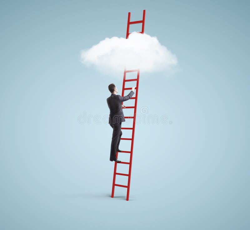 Mann, der auf Leiter steht stockbild. Bild von chef, wolke - 35795523