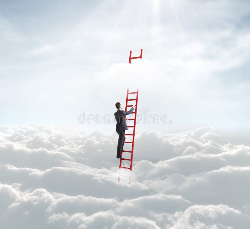 Mann, der auf Leiter steht stockbild. Bild von chef, wolke - 35795523