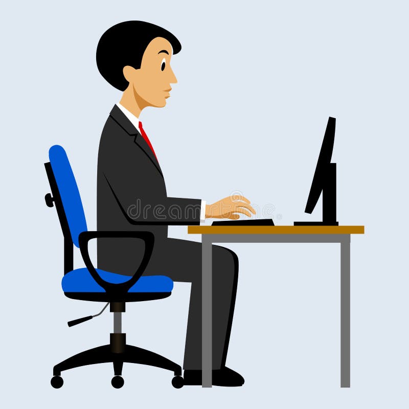 Mann, Der an Einem Computer Sitzt Vektor Abbildung - Illustration von ...