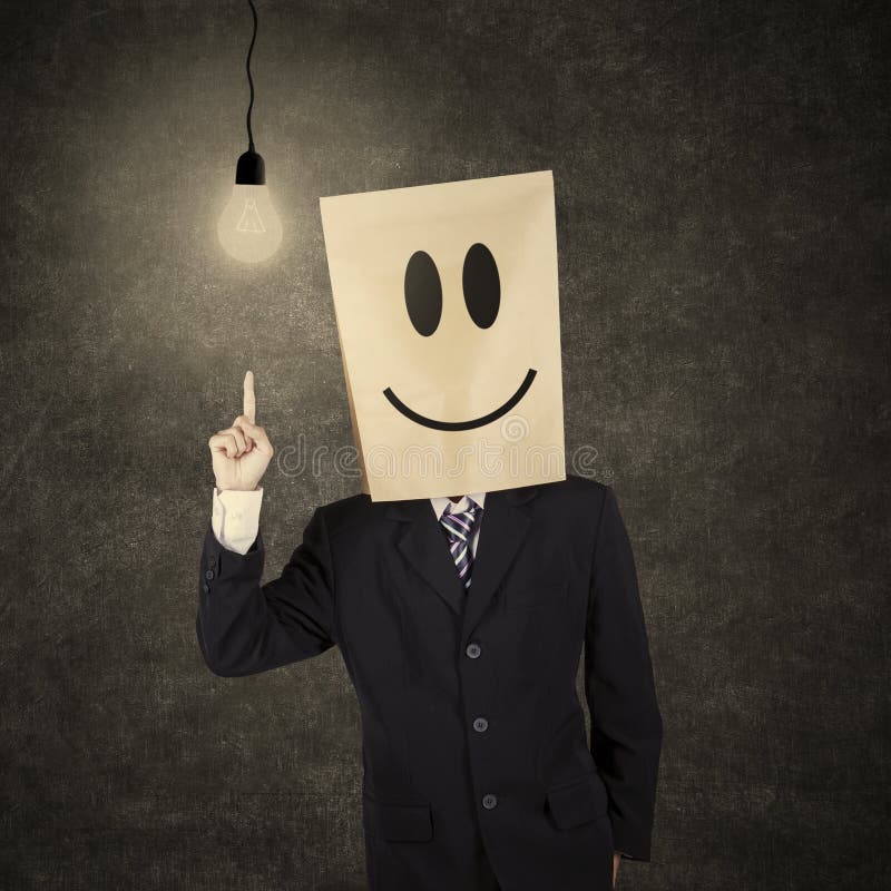 Geschäftsmann Mit Smiley Emoticon, Der Idee 1 Hat Stockfoto - Bild von ...