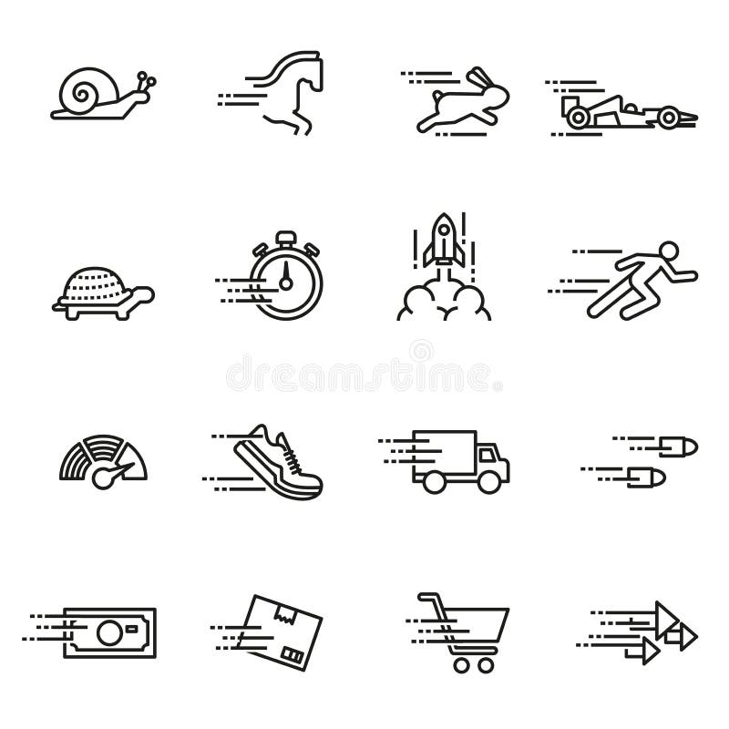 Geschwindigkeit, Sich Schnell Bewegende Ikonen-Sammlung Vektor ...