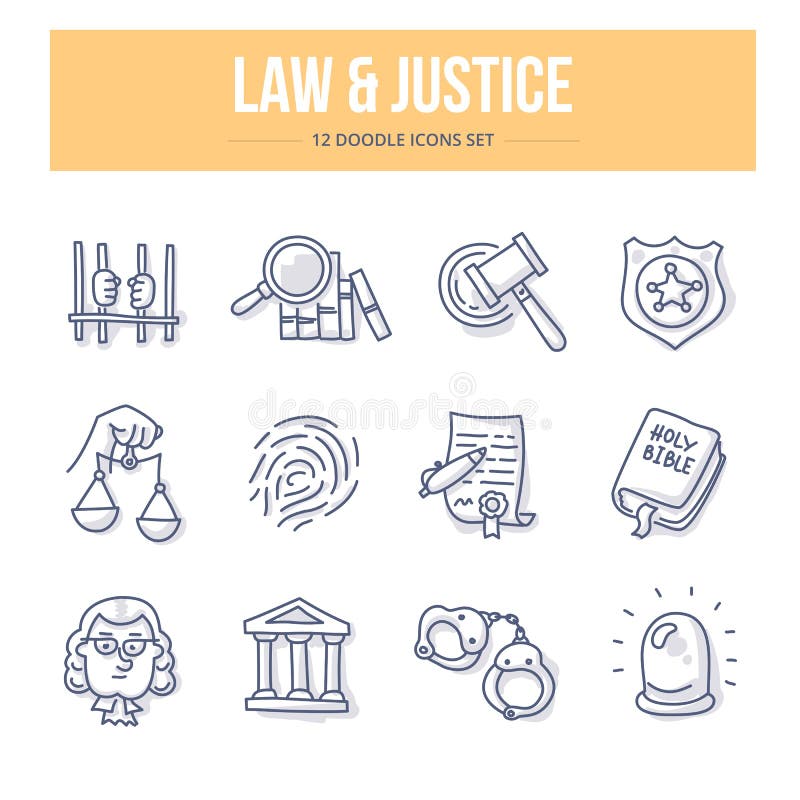 Gesetz U. Gerechtigkeit Doodle Icons Vektor Abbildung - Illustration ...