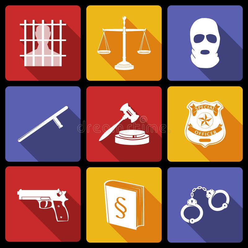 Gesetz Und Gerechtigkeit Icons Flat Vektor Abbildung - Illustration von ...