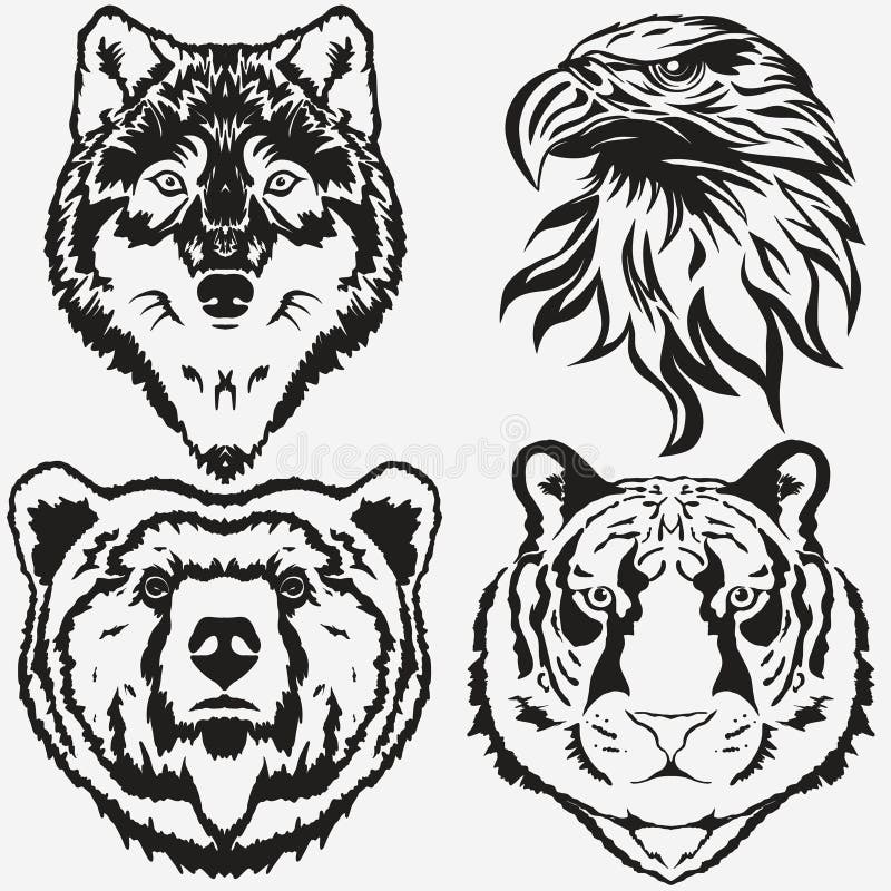 Gesetzter Vektor Tiger Eagle Wolf Bear-Logos Vektor Abbildung - Illustration von falke, tier ...