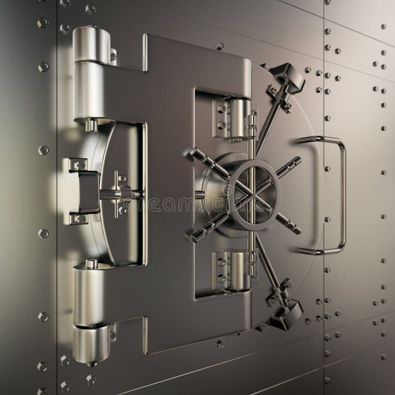 Gesloten Bank Veilig Open Lege Kluis En Geld En Goudstaven Met Kabinet ...