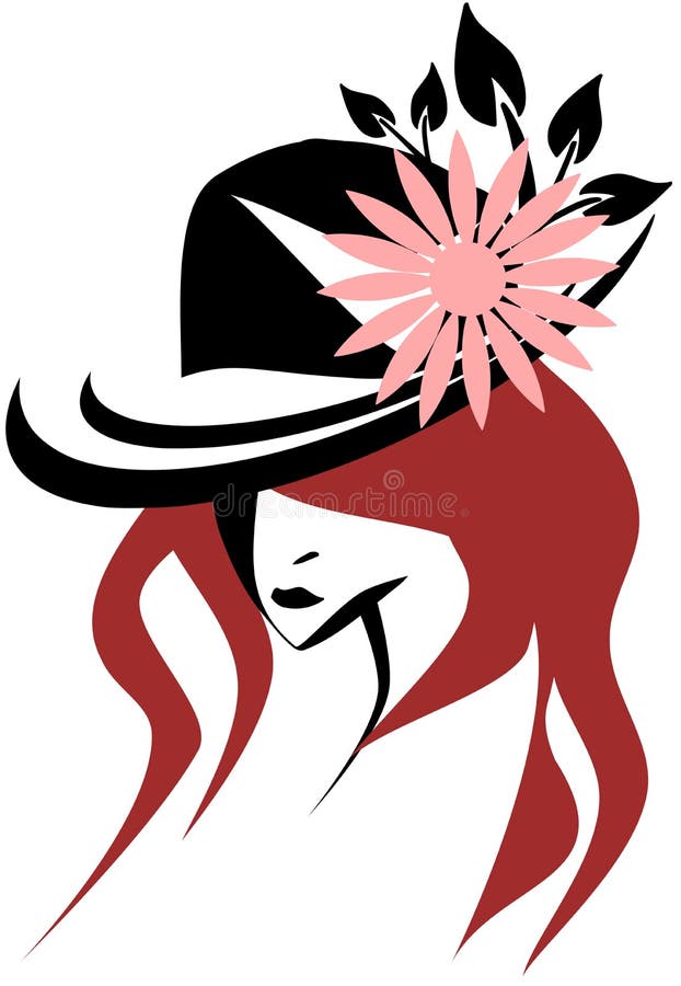 Dame Met Elegante Hoed Met Rode Boog En Rode Lippen Vector Illustratie ...