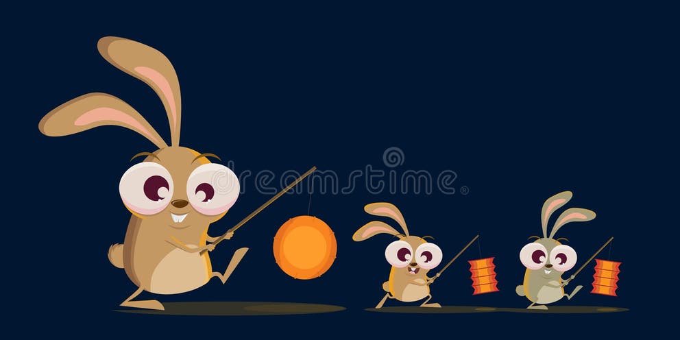 Funny Cartoon Rabbits Walking with a Lantern Stock Vector ...