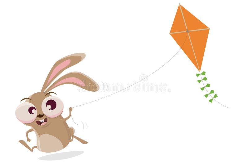 Funny Cartoon Rabbit Flying a Kite Stock Vector - Illustration of ...