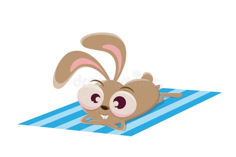 Funny Cartoon Rabbit Lying on a Towel Stock Vector - Illustration of ...