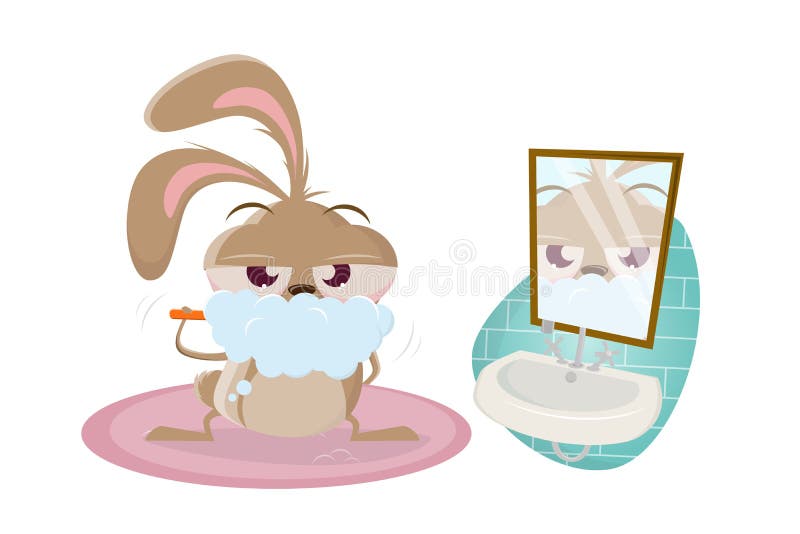 Cartoon Rabbit Brushing Teeth Stock Illustration - Illustration of ...