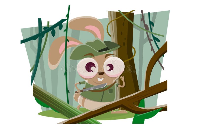 Cartoon Rabbit As an Explorer in the Jungle Stock Illustration ...