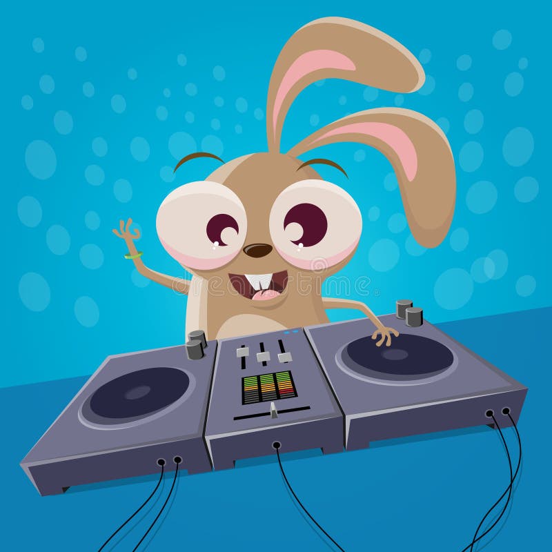 Funny Cartoon Rabbit is a DJ Stock Illustration - Illustration of ...
