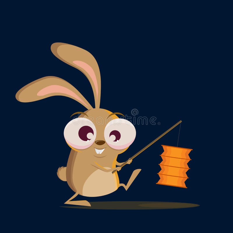 Funny Cartoon Rabbit Walking with a Lantern Stock Vector - Illustration ...