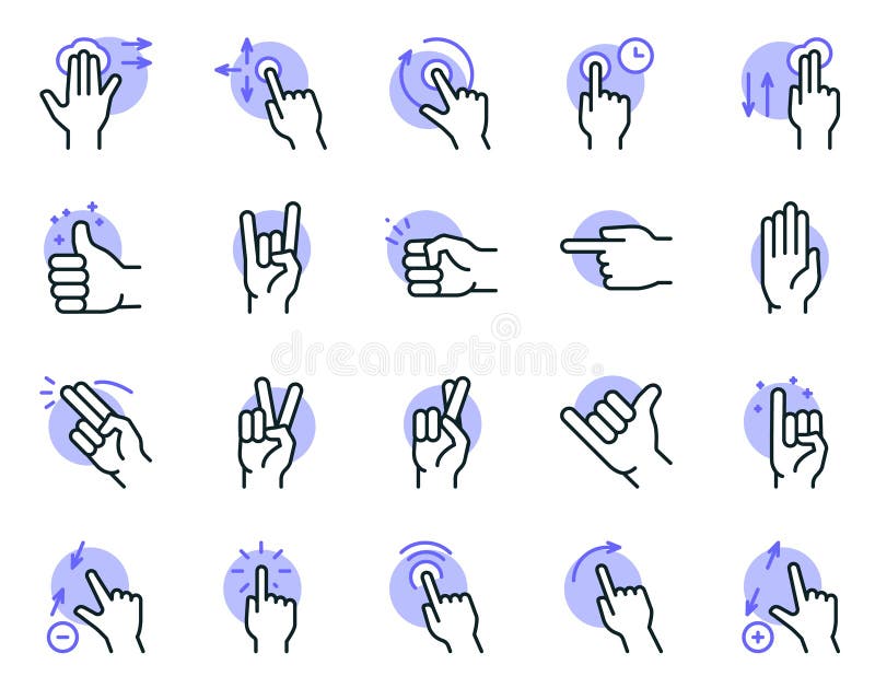 Gesture Color Linear Icon Set. Editable Stroke Stock Vector ...