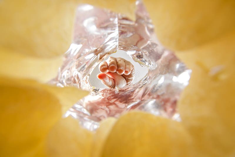 The Gesture of the Hand is about To Pick Up Pieces of Potato Chi Stock ...