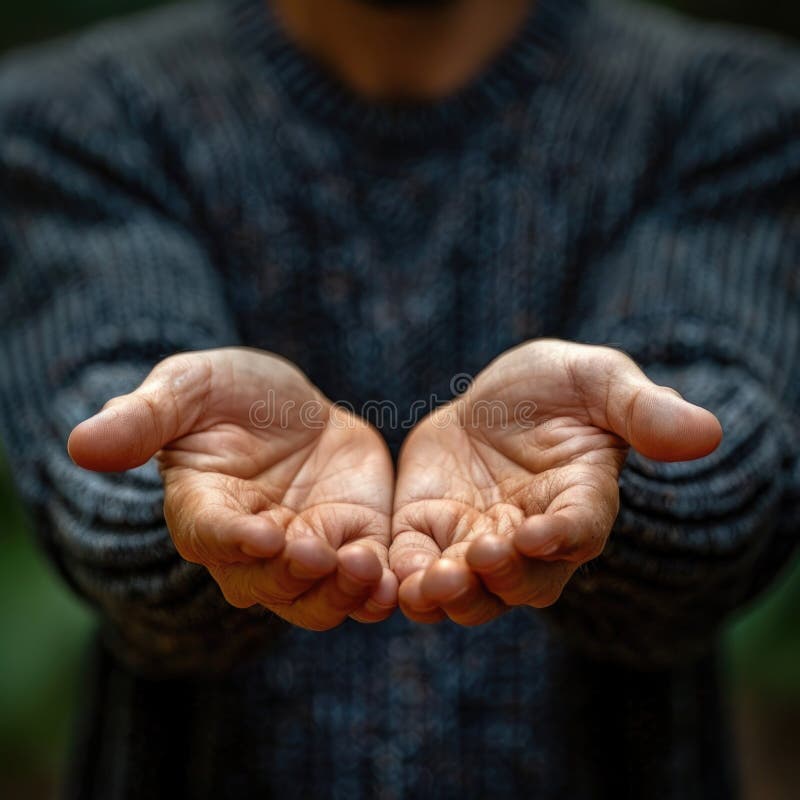 Gesture of Kindness: a Man Extends His Hands with C Stock Image - Image ...