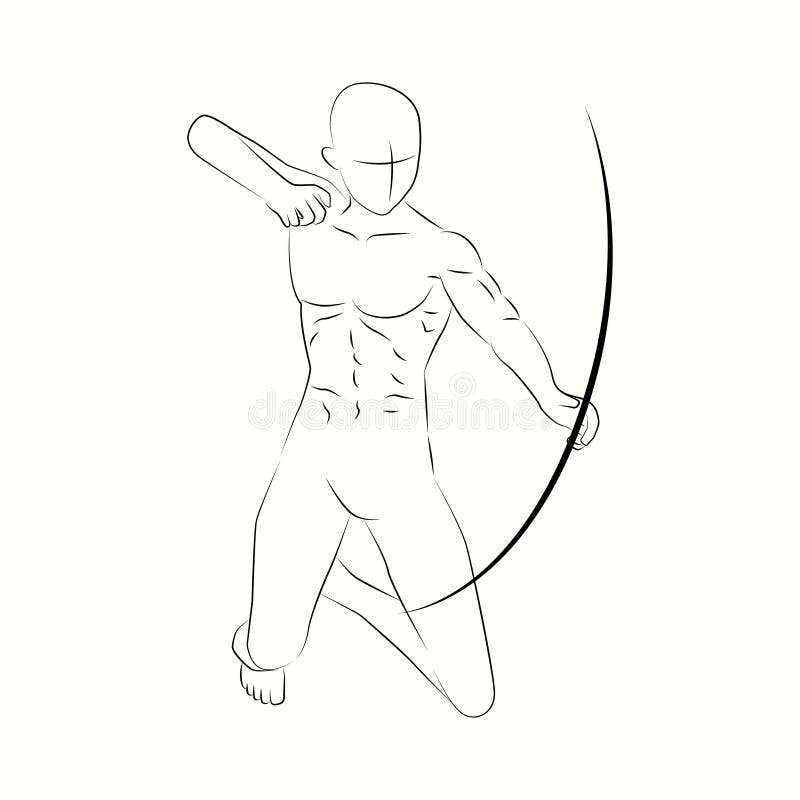 Gesture of Male Archer Black and White Line Art Stock Vector ...