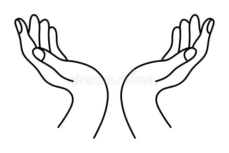 Outline Palms Hands with Flowers and Leaves Release Butterfly. Line ...