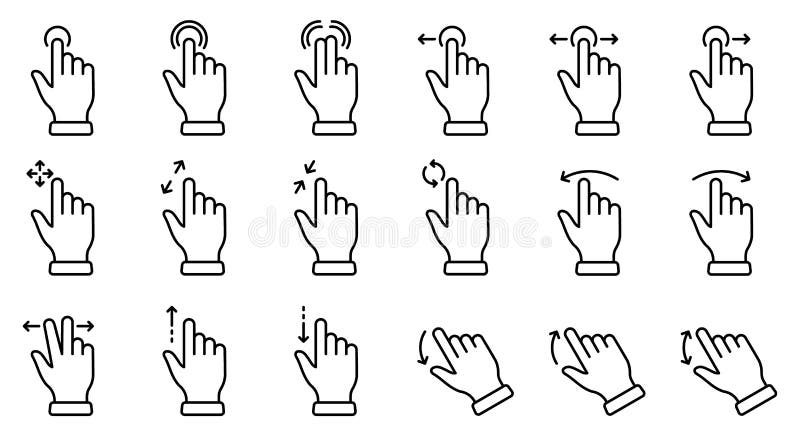 Gesture Slide Left and Right Line Icon Set. Hand Finger Touch, Swipe ... Gesture Slide Left and Right Line Icon Set. Hand Finger Touch, Swipe ...