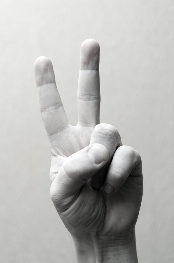 Gesture with Two Fingers Up. Black and White Image. Stock Photo - Image ...