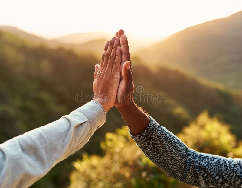 Gesture of Two Hands Meeting for a High-five, Celebrating Teamwork in a ...