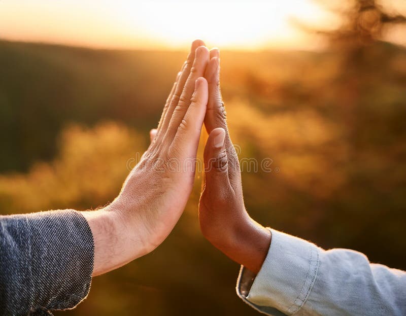 Gesture of Two Hands Meeting for a High-five, Celebrating Teamwork in a ...