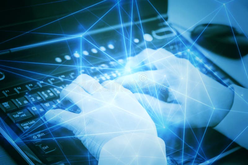 Gesture of Typing on Computer Keyboard in Computer Network Concept ...