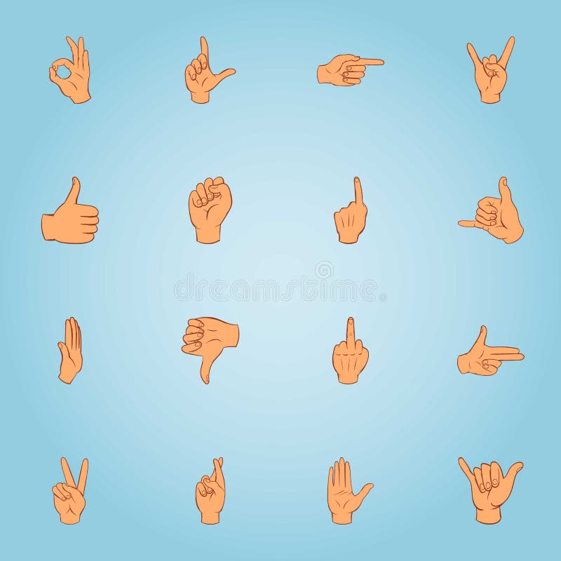Gestures Icons Set, Cartoon Style Stock Vector - Illustration of ...