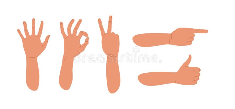 Gesturing. Set of Hands in Different Gestures. Various Hand Signs ...