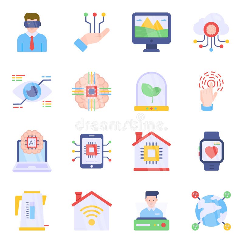 Pack of Artificial Intelligence Flat Icons Stock Vector - Illustration ...