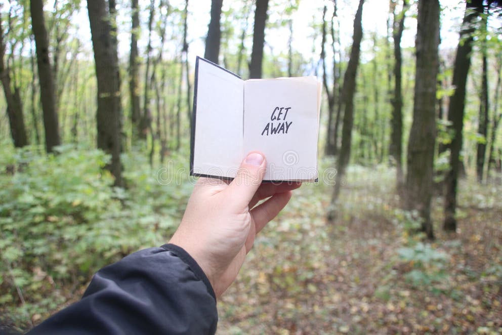 Get Away, book and text stock photo. Image of away, holding - 79543706