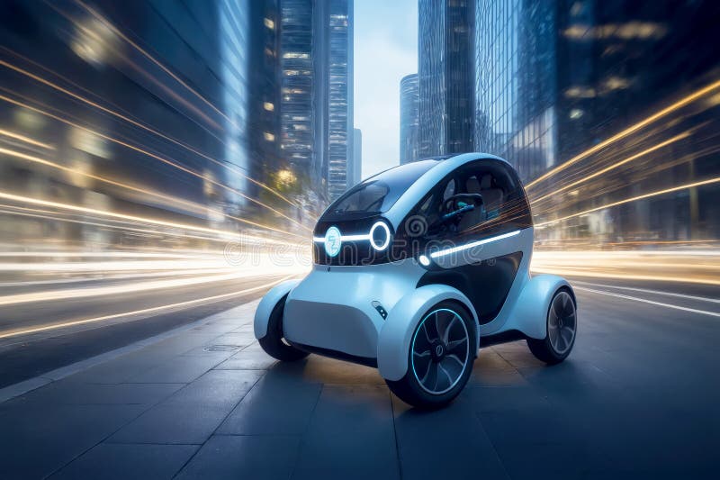 Mini Mobility EV in Futuristic Urban Scene, Long Exposure, AI Generated ...