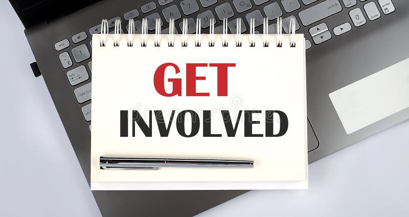 Get Involved - Top View Notebook Writing on the Laptop Stock Image ...