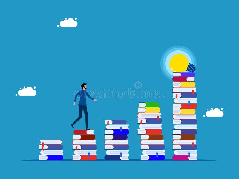Get Knowledge and Work Experience. Man Walking on Stack of Books on ...