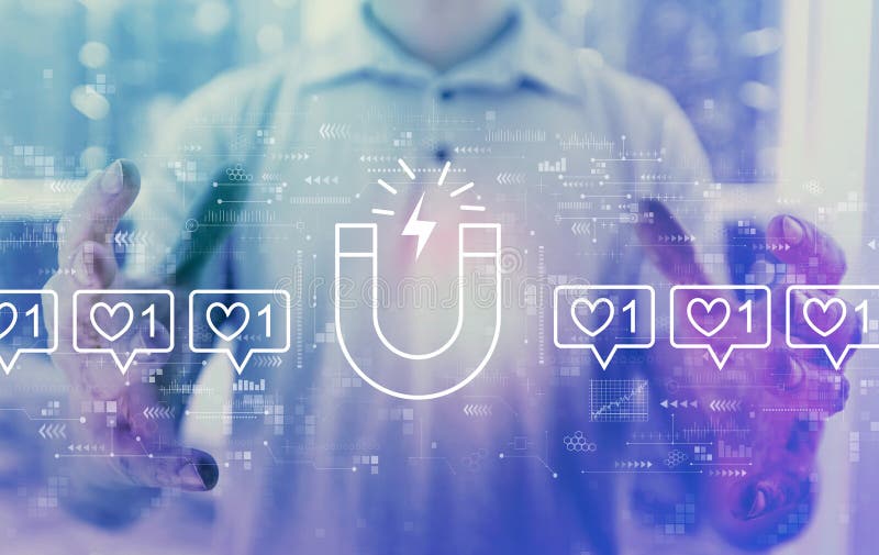 Get More Likes Concept with Young Man Stock Photo - Image of magnet ...