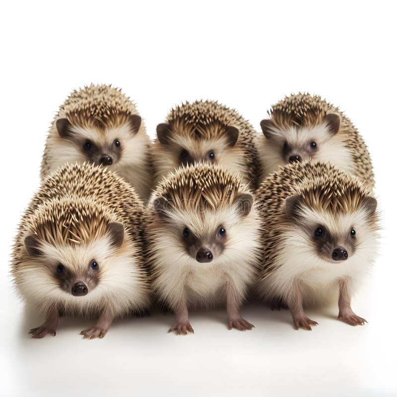 Group of Five Cute Hedgehogs Isolated on a White Background. Stock ...
