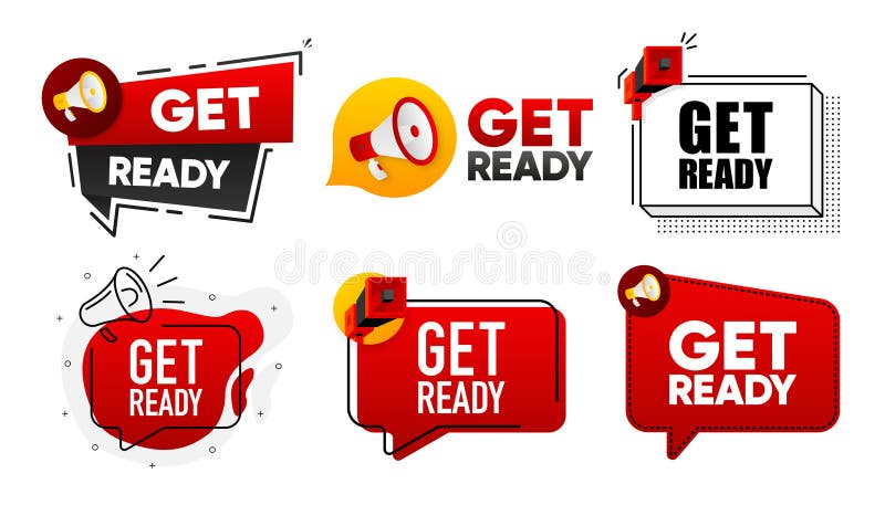 Get Ready. Megaphone Label Collection with Text. Marketing and ...