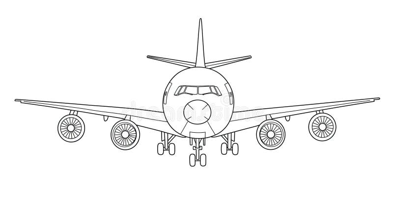 Simplified Front View Large Passenger Airliner Outline Cockpit Engines ...