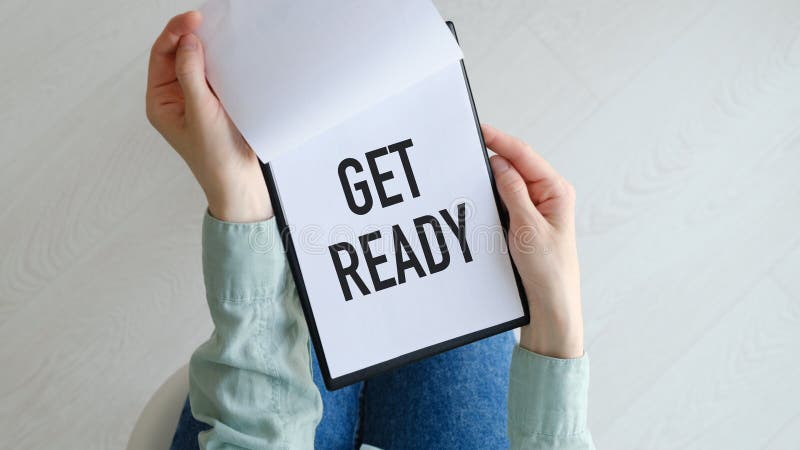 Get Ready Text Saved in a Notebook Placed on a White Keyboard. Concept ...