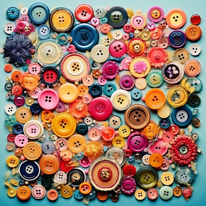 Harmony in Chaos: a Colorful Collage of Buttons and Fasteners Stock ...