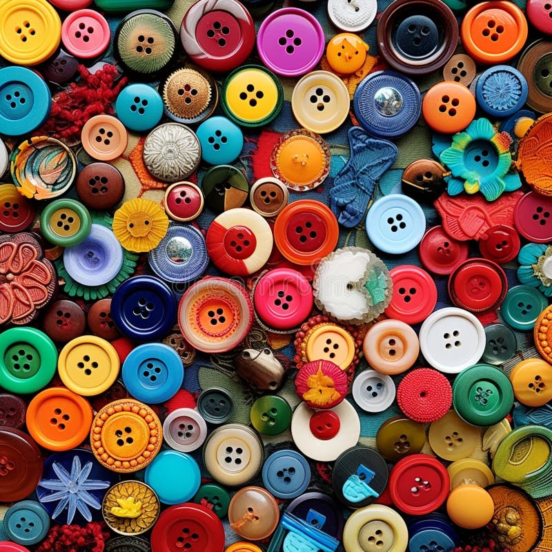 Harmony in Chaos: a Colorful Collage of Buttons and Fasteners Stock ...