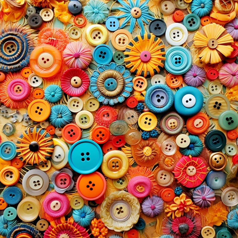 Harmony in Chaos: a Colorful Collage of Buttons and Fasteners Stock ...