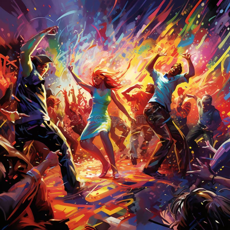 Vibrant Dance Floor Scene with Enthusiastic Dancers Stock Image - Image ...
