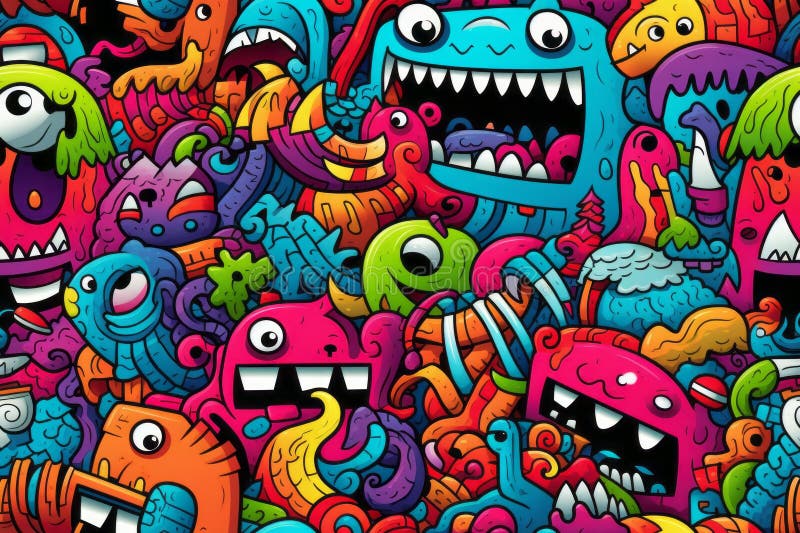 Whimsical Doodle Seamless Pattern Bringing Joy and Laughter, Generative ...