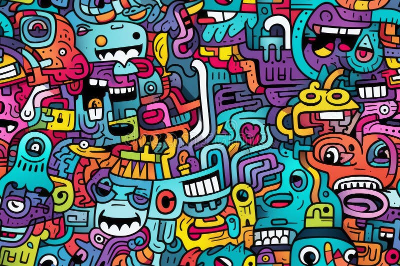 Whimsical Doodle Seamless Pattern Bringing Joy and Laughter, Generative ...